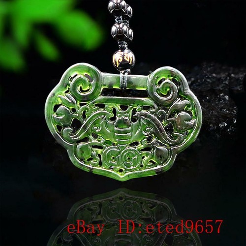Jade Bat Pendant Necklace Natural Jewellery Amulet Carved Charm Black ...