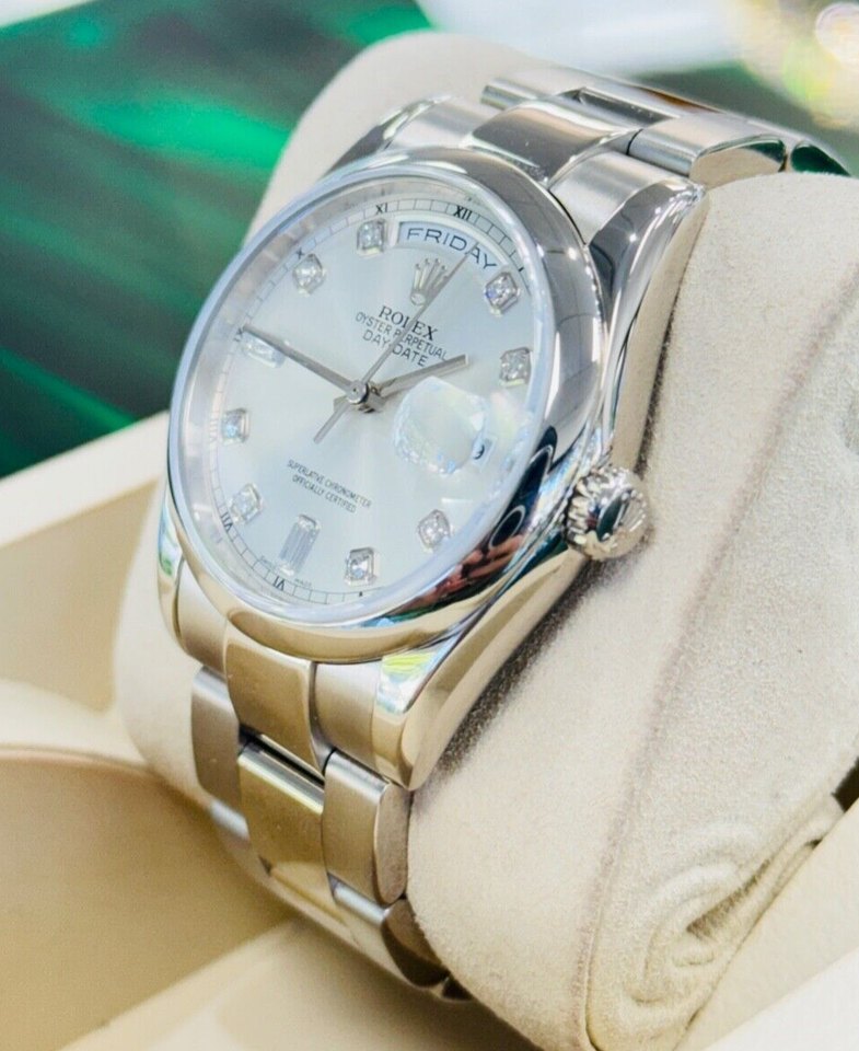 Rolex Day-Date 18k White Gold 36mm 118209 Factory Diamond Dial Oyster ...