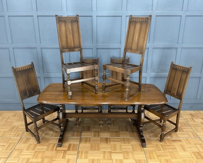 Vintage ERCOL 6ft REFECTORY OAK Table & 6 High Backed OLD COLONIAL ...