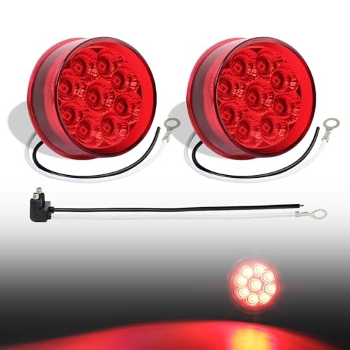 2 Pcs 2 inch Round Red 9LED Side Marker Clearance Lights with Red (2 ...