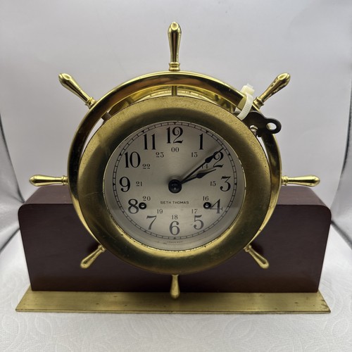Seth Thomas-E537-001 Ships Wheel Bell Strike Brass Clock W/ Keys ...