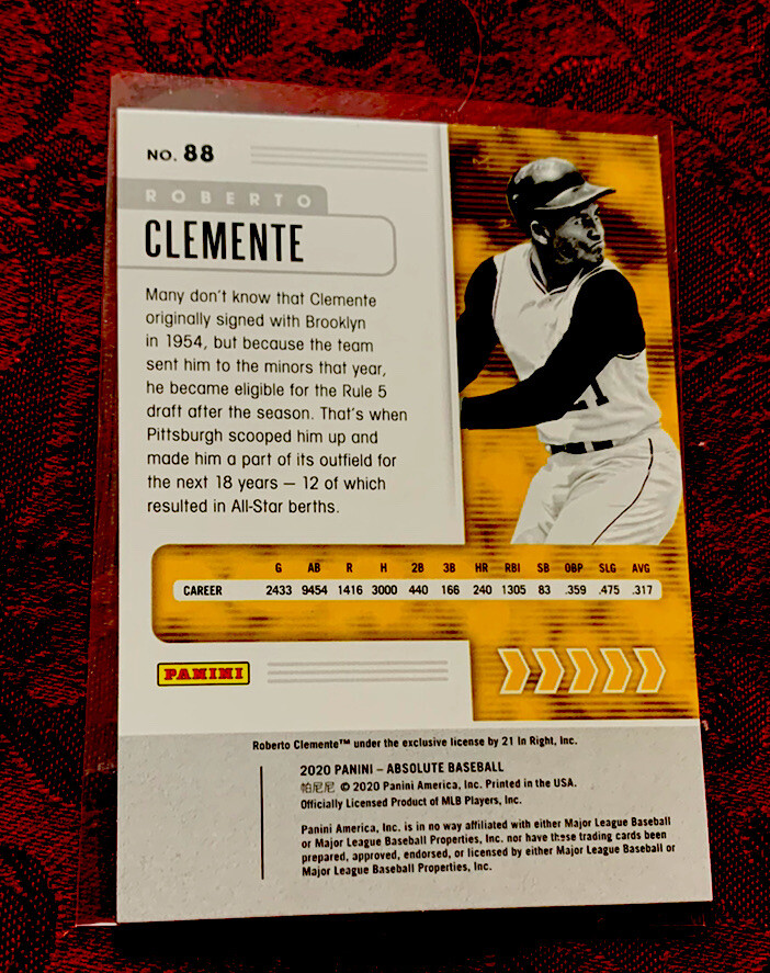 Roberto Clemente 2020 Absolute BLUE Refractor SP Card #88 , Pirates MLB ...