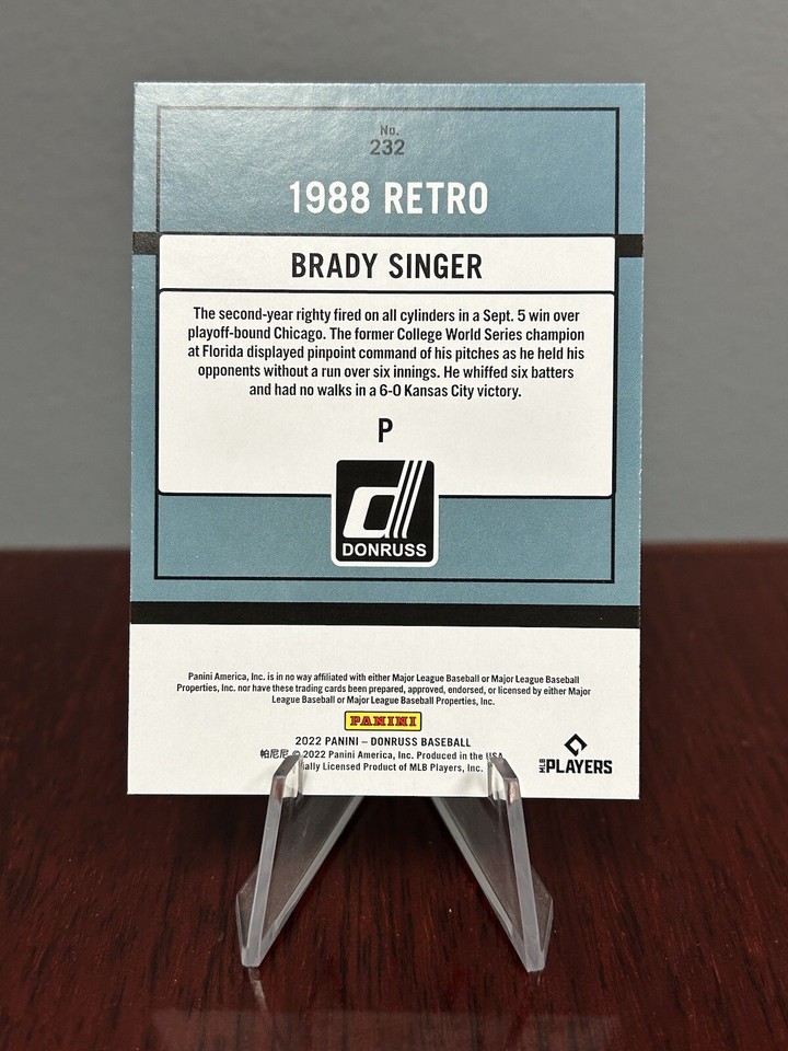 2022 Donruss 1988 Retro Base Insert Brady Singer #232 Kansas City ...