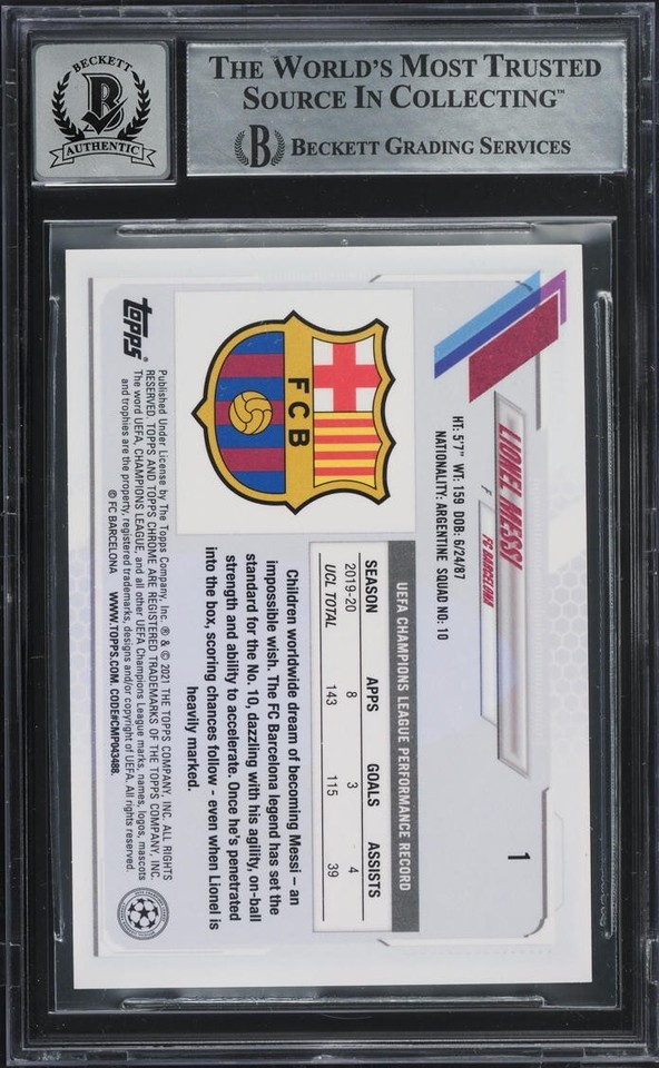 Lionel Messi Auto 2020 Topps Chrome UCL #1 BGS 10 Auto | eBay