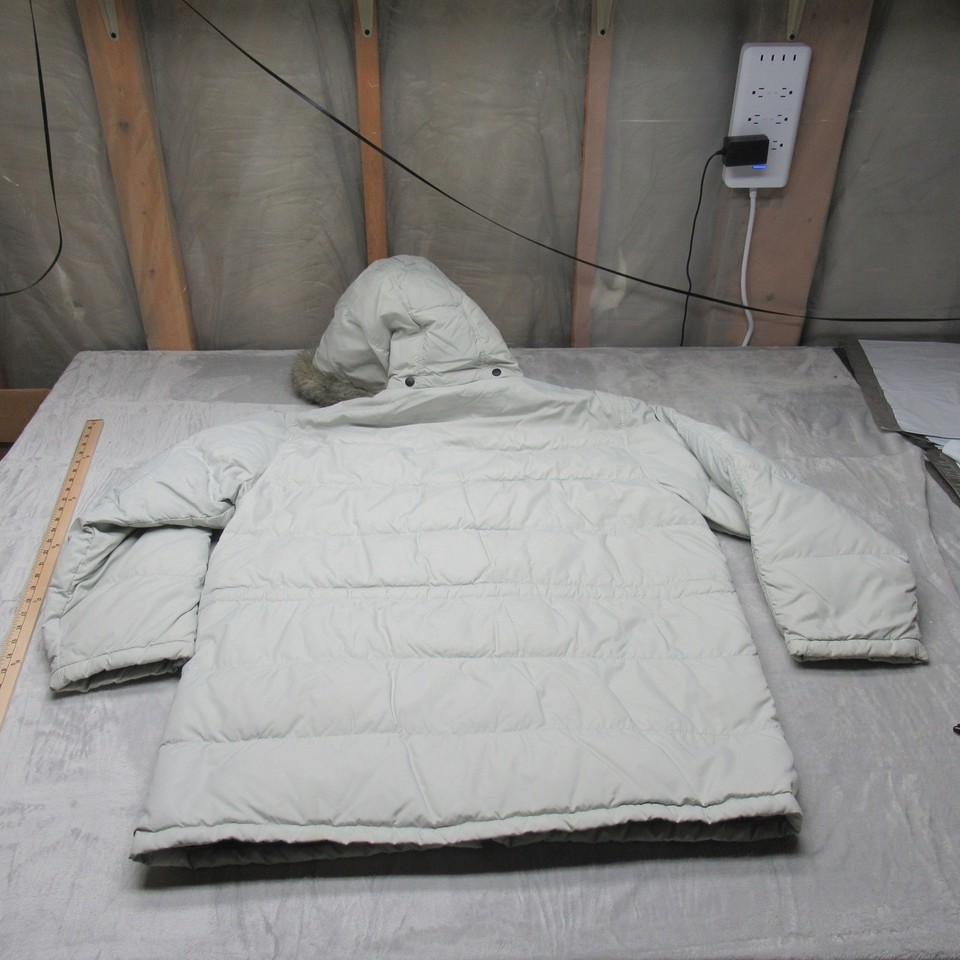 Eddie Bauer Down Jacket Men XXL White Insulated Faux Fur Hood Winter ...