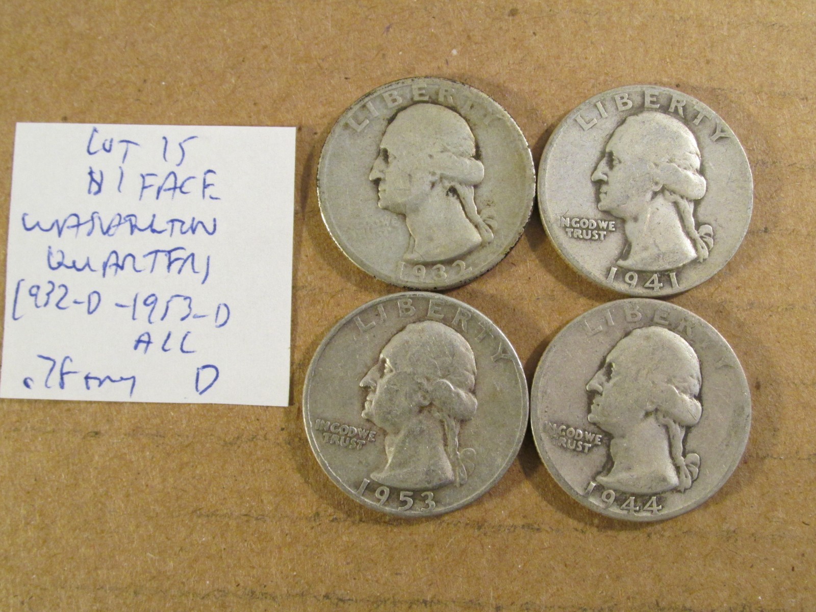 $1 face~Washington Quarters~1932-d to 1953-d~90% Silver~.78 tr~Free ...