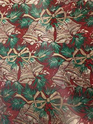 VTG CHRISTMAS GORGEOUS FOIL BELLS WRAPPING PAPER GIFT WRAP 1960 GREEN ...