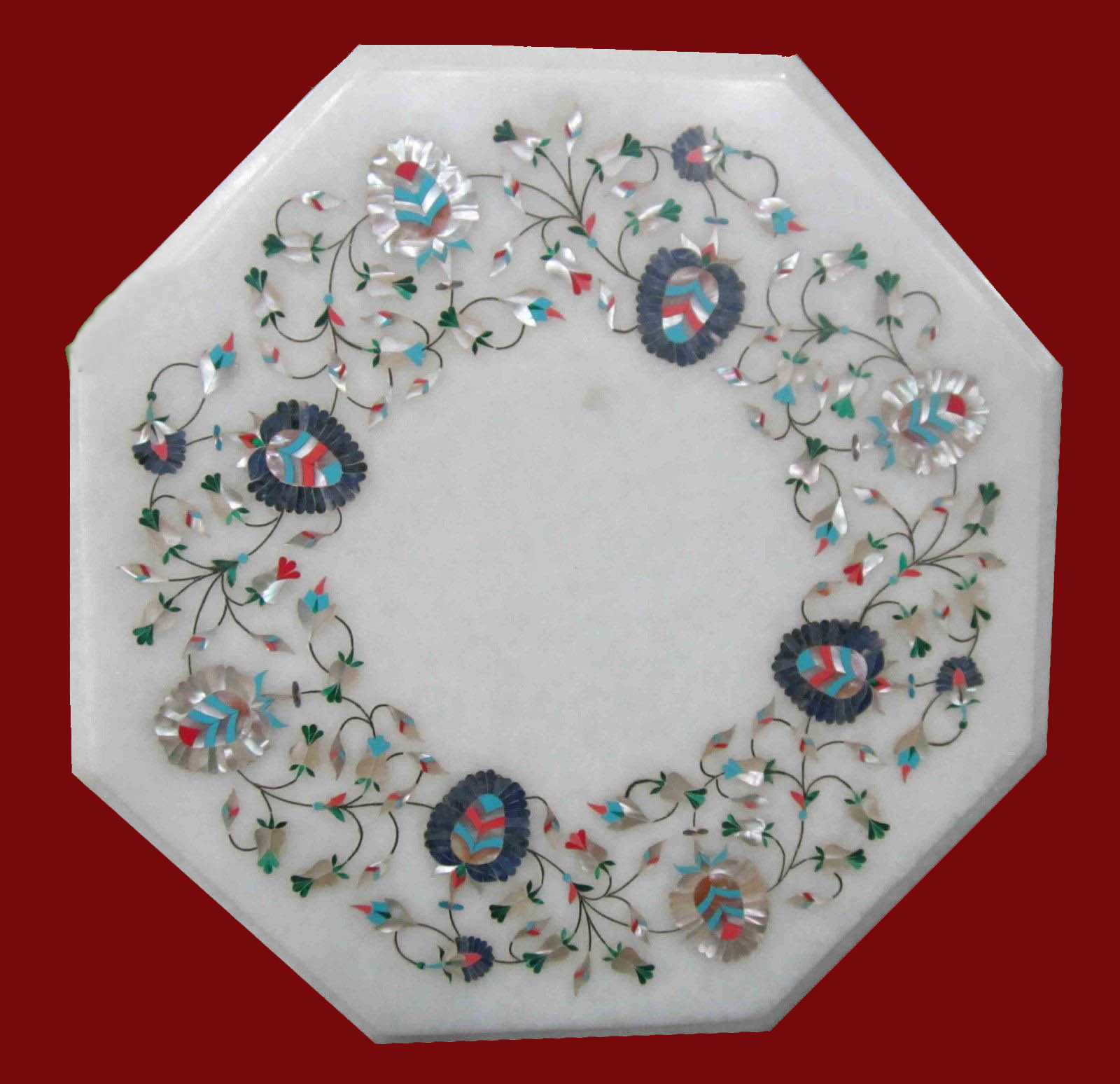 12" Marble Side End Table Top Paua Shell Floral Inlay Handmade Work ...