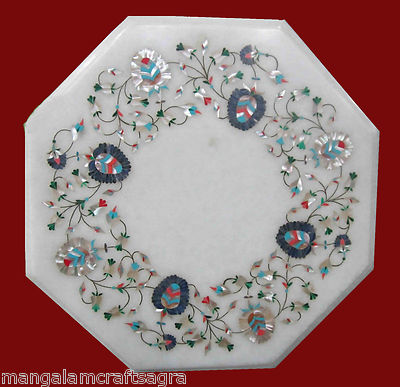 12" Marble Side End Table Top Paua Shell Floral Inlay Handmade Work ...