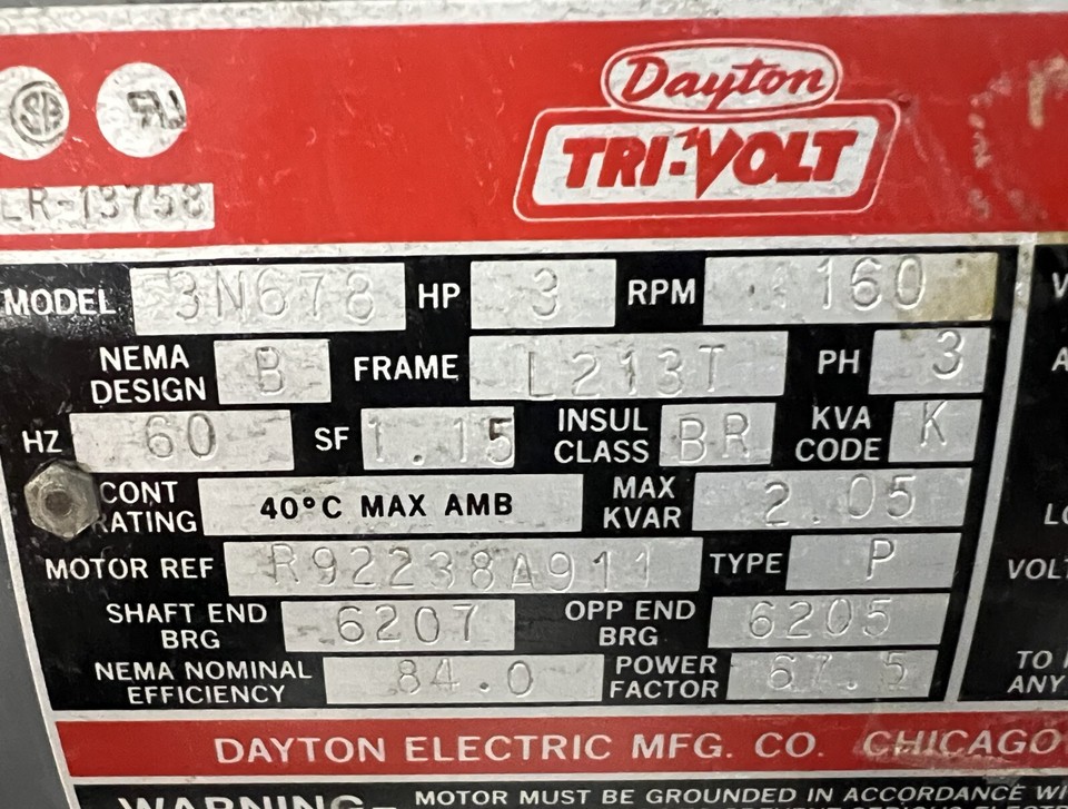 Dayton 3N678, Tri-Volt 3 Phase Motor, 3 HP, 160 RPM, 200-230/460 V, 60 HZ | eBay