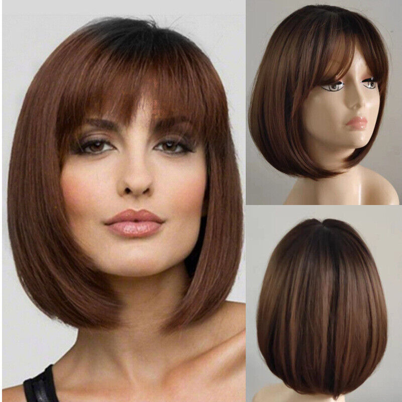 POP Women Short Wigs Brown Blonde Red Natural Human Hair Party Cosplay ...