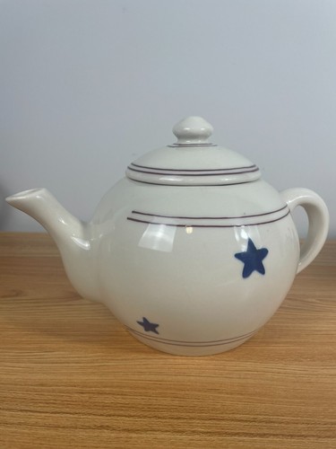 HARTSTONE POTTERY STONEWARE LARGE TEAPOT 1989 Blue stars and Red ...