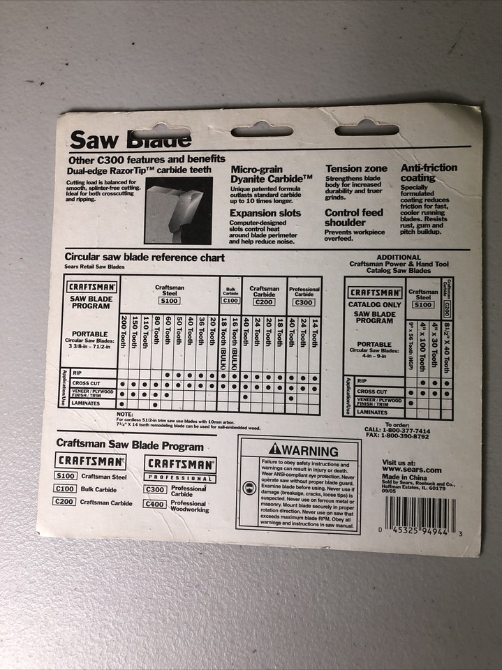 Craftsman PRO 7 1/4” Inch 24 Tooth Fast Rip Cross Cut Saw Blade Carbide ...