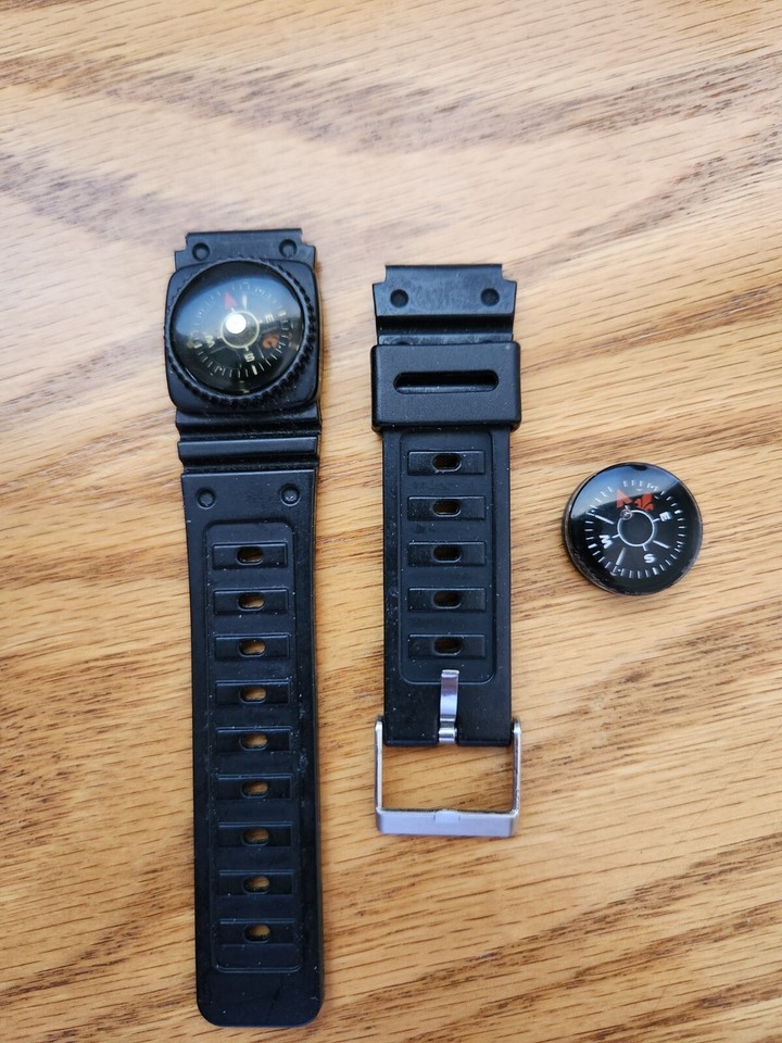 Wrist watch strap with 2 liquid compasses and strap loops | eBay