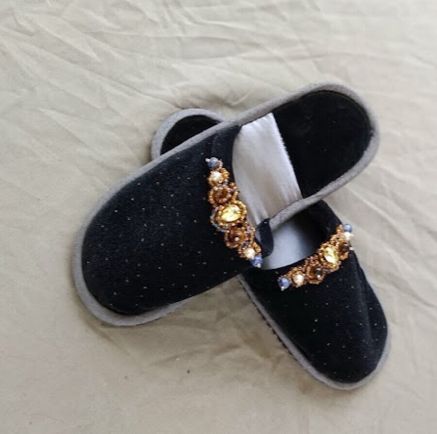 Women's house slippers with rhinestones and natural stones decoration ...
