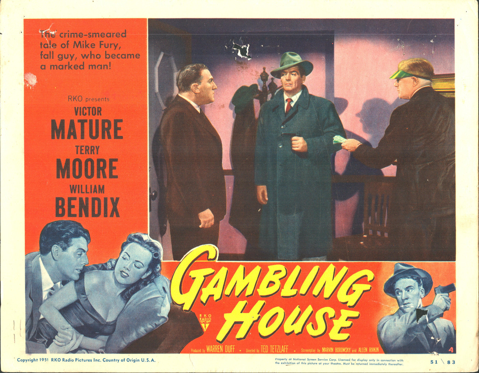 Gambling House 1951 RKO 11x14" crime lobby card Victor Mature William ...