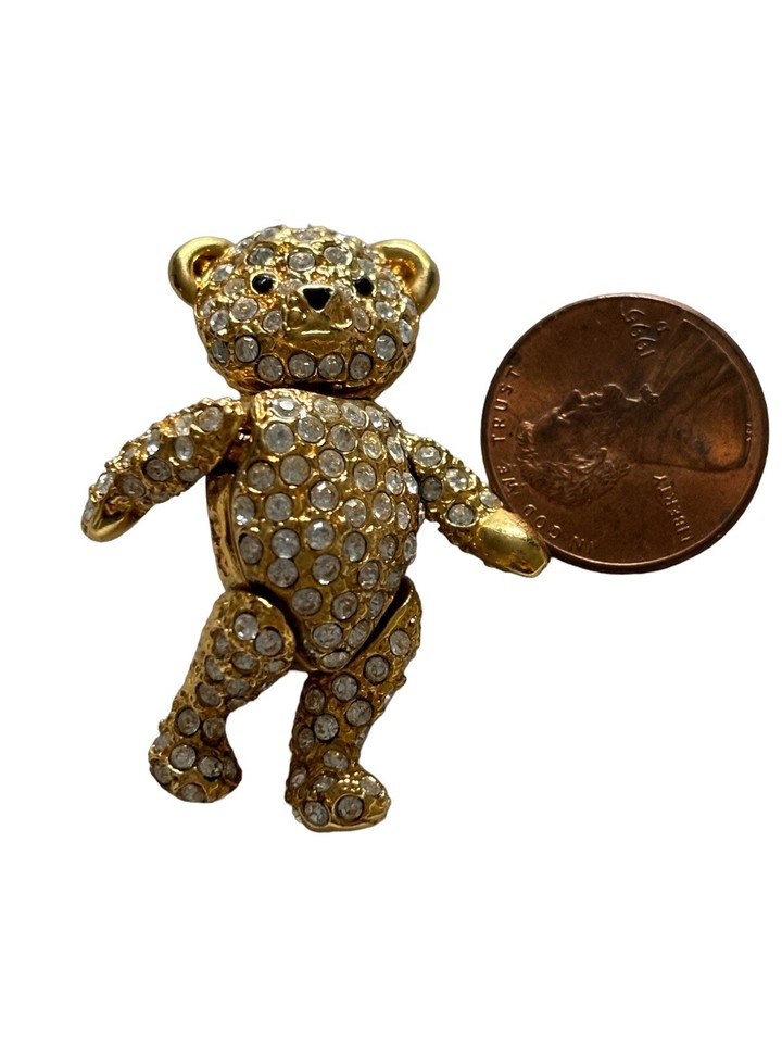 Gold Rhinestone Jointed Teddy Bear Pin Articulated Teddy Bear Brooch ...