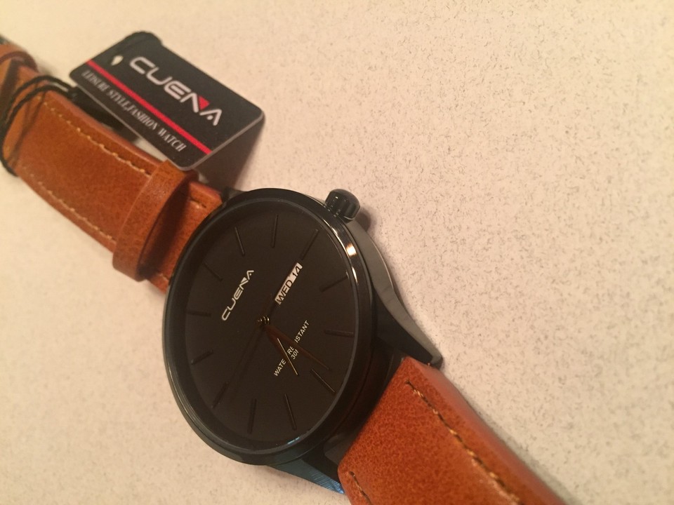 Cuena Luxury Men's Quartz Wrist Watch With Leather Band and Date ...