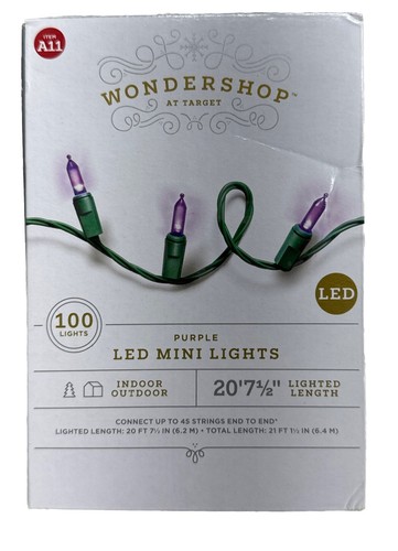 Wondershop Purple LED Mini Lights 100 Light 20' 7 1/2" New Christmas ...