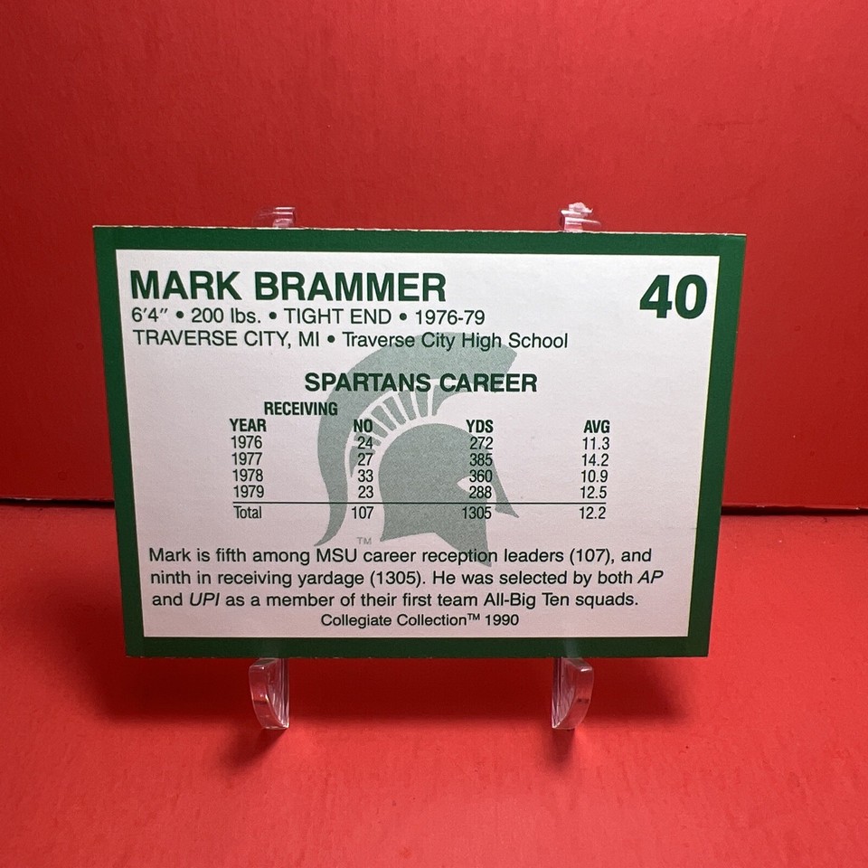 1990 Collegiate Collection Michigan State Spartans Mark Brammer #40 VG ...