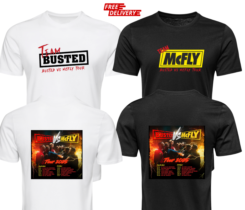 Team Busted T Shirt Busted Vs McFly 2025 Tour Unisex Uk Concert Fan Tee Top 25 | eBay UK