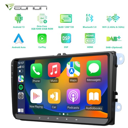 For VW Volkswagen QLED Touch Screen Android 13 6+64 Car GPS Stereo ...