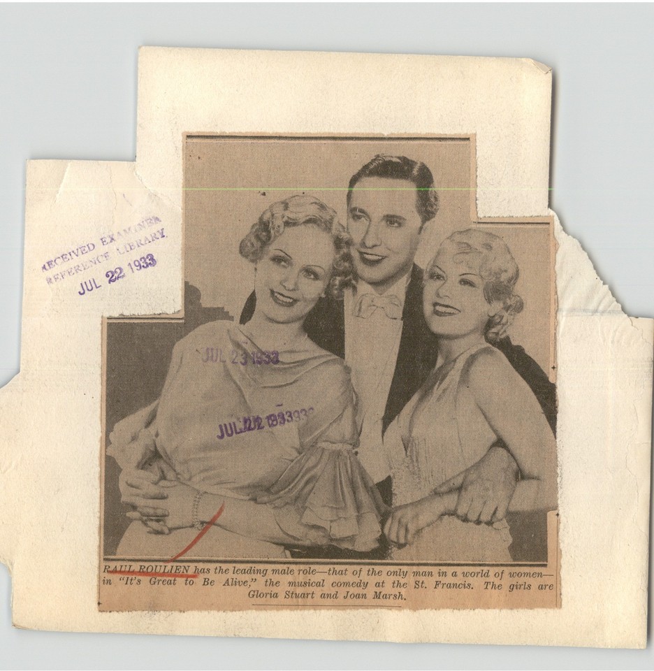 Raul Roulien, Gloria Stuart, Joan Marsh "IT'S GREAT TO BE ALIVE" 1933 ...