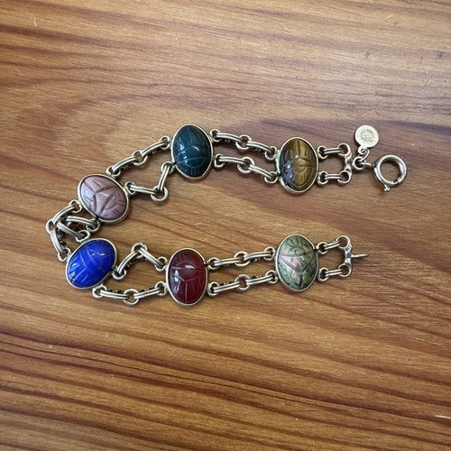 Vintage Egyptian Candida 12K Gold Filled Multi Color Scarab Stone ...