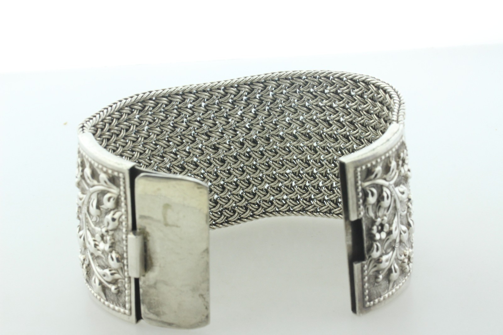 Vtg Sterling Silver Floral Panel Design Thick Heavy Interwoven Mesh ...