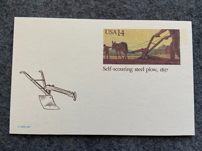 Self Scouring Steel Plow, 1837, USA 14 cents stamped Vintage Postcard ...