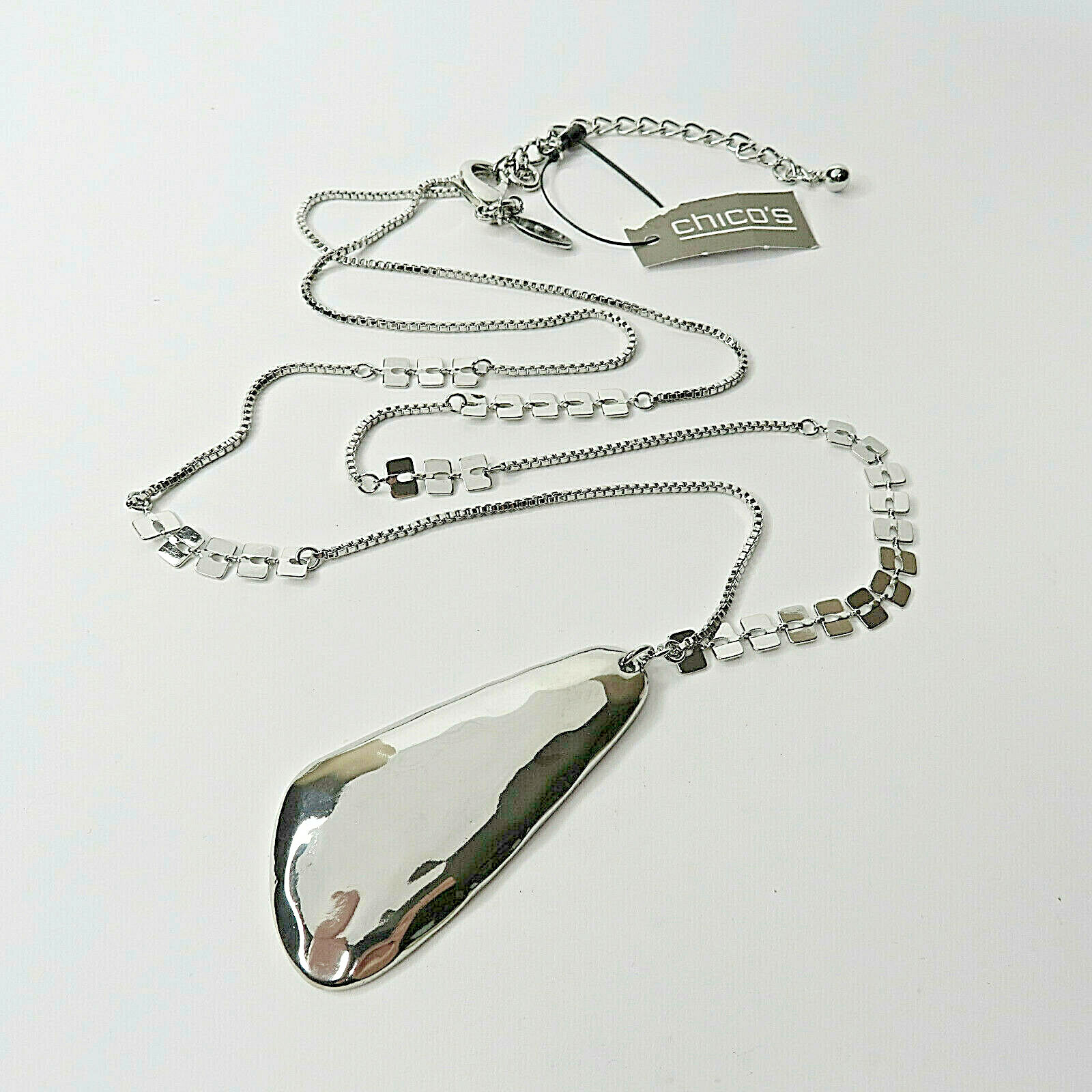 Chico's TINSEL Sequin Links Silver Tone Metal Pendant Chain Necklace 36 ...