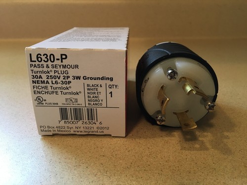 Pass & Seymour Legrand L630-P Turnlock Plug, 30A 250V 2P 3W NEMA Black ...