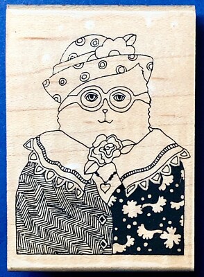 NEW! CAT WOMAN Paula Best hat glasses print locket rose lady cute kitty ...