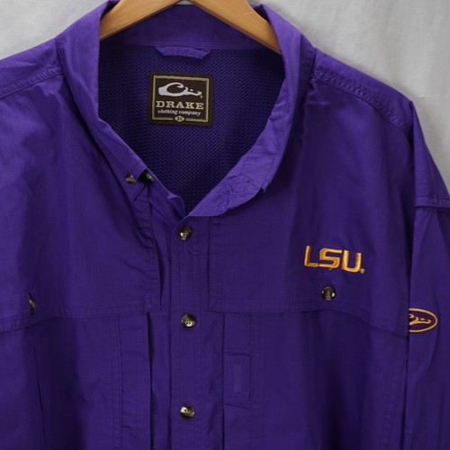 DRAKE WATERFOWL LSU TIGERS LONG SLEEVE SHIRT PURPLE GOLD VENTED MENS 3X ...