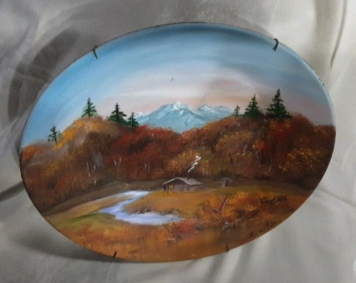 Handpainted Oil Metal Gold Panning Plate Bowl Cabin Forest Creek ...