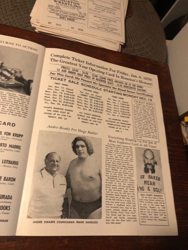 Vintage 12/16/1977 Houston, TX Paul Boesch Wrestling Program NWA/AWA ...