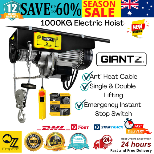 1000KG Electric Hoist Winch Lifting Crane 240V Steel Wire Rope Overhead ...