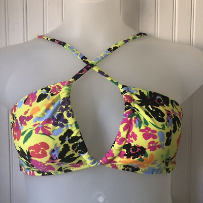 BAR III Retail $88 Citron Floral Print Chic Convertible Bikini Top Size ...