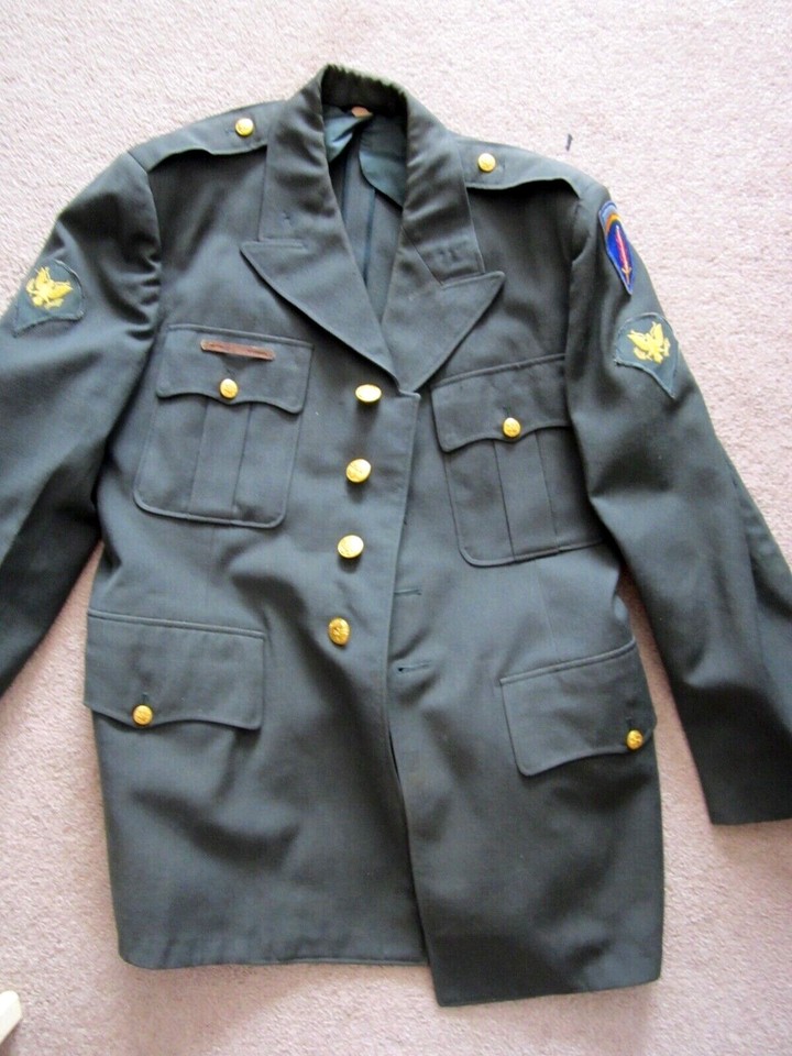 US Military Army Green Coat Dress Greens Jacket Uniform SHAEF patch Sz ...