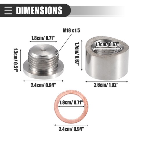 2 Set O2 Oxygen Sensor Bung M18 x 1.5 Thread Exhaust Weld in Bung with ...