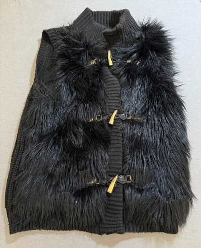 Michael Michael Kors Faux Fur Vest Womens Small Black Toggle Sleeveless ...