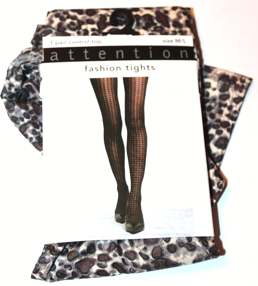 Attention Women's Java Brown Cheetah Control Top Fashion Tights M/L | eBay