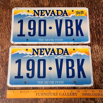2009 NEVADA LICENSE PLATE SET MATCHED PAIR PLATES TAG # 190-VBK THE ...