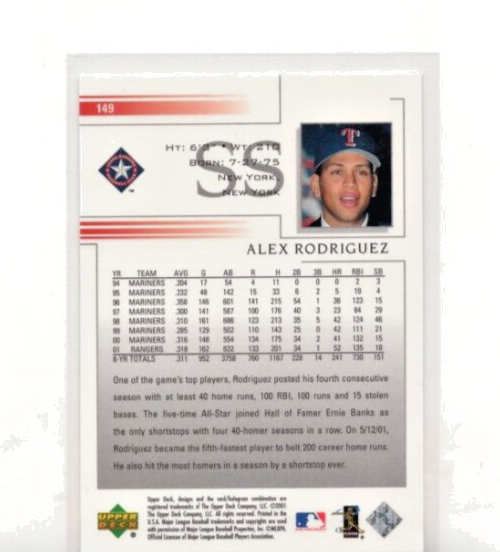 2002 Upper Deck #149 - Alex Rodriguez All Star - Texas Rangers | eBay