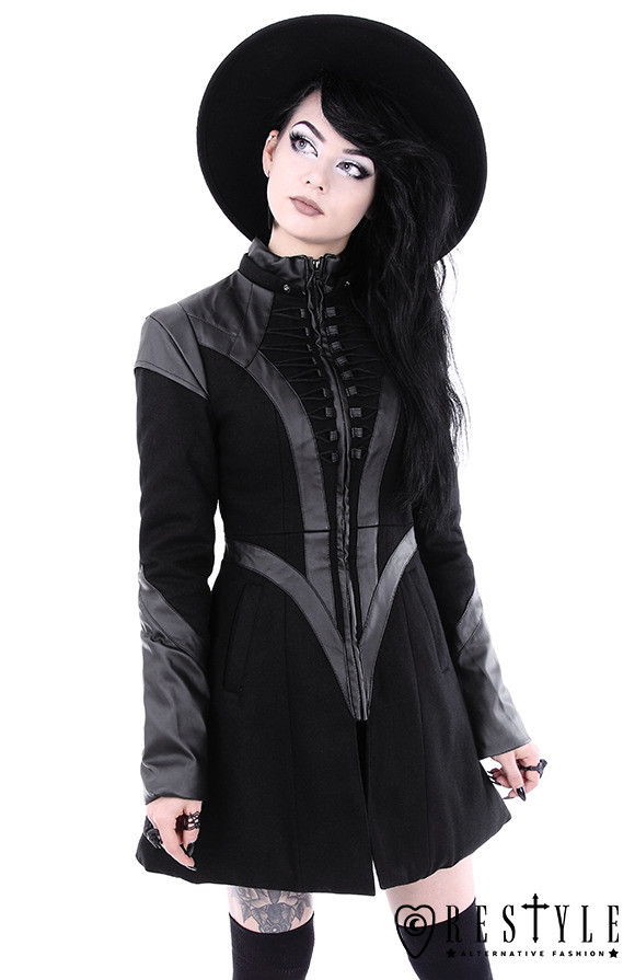 Restyle Future Goth Gothic Black Emo Punk Rocker Adult Womens Coat ...