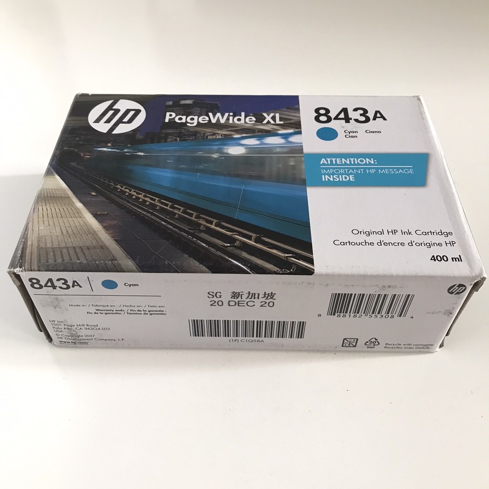 HP 843A Cyan PageWide XL Ink Cartridge 400ml C1Q58A Sealed Genuine OEM ...
