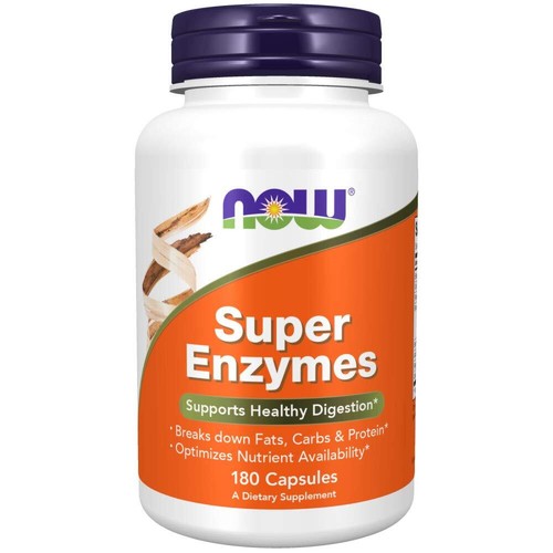 Now Super Enzymes 180 Capsules Digestive Support Breaks Down Fats Carbs ...