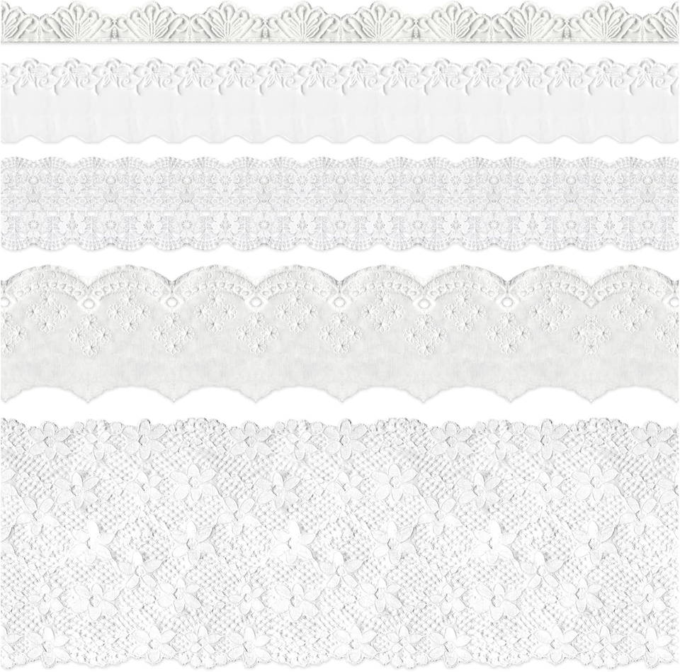 5 Packs Embroidery Lace Trim Premium White Sewing Lace Ribbon Scalloped ...