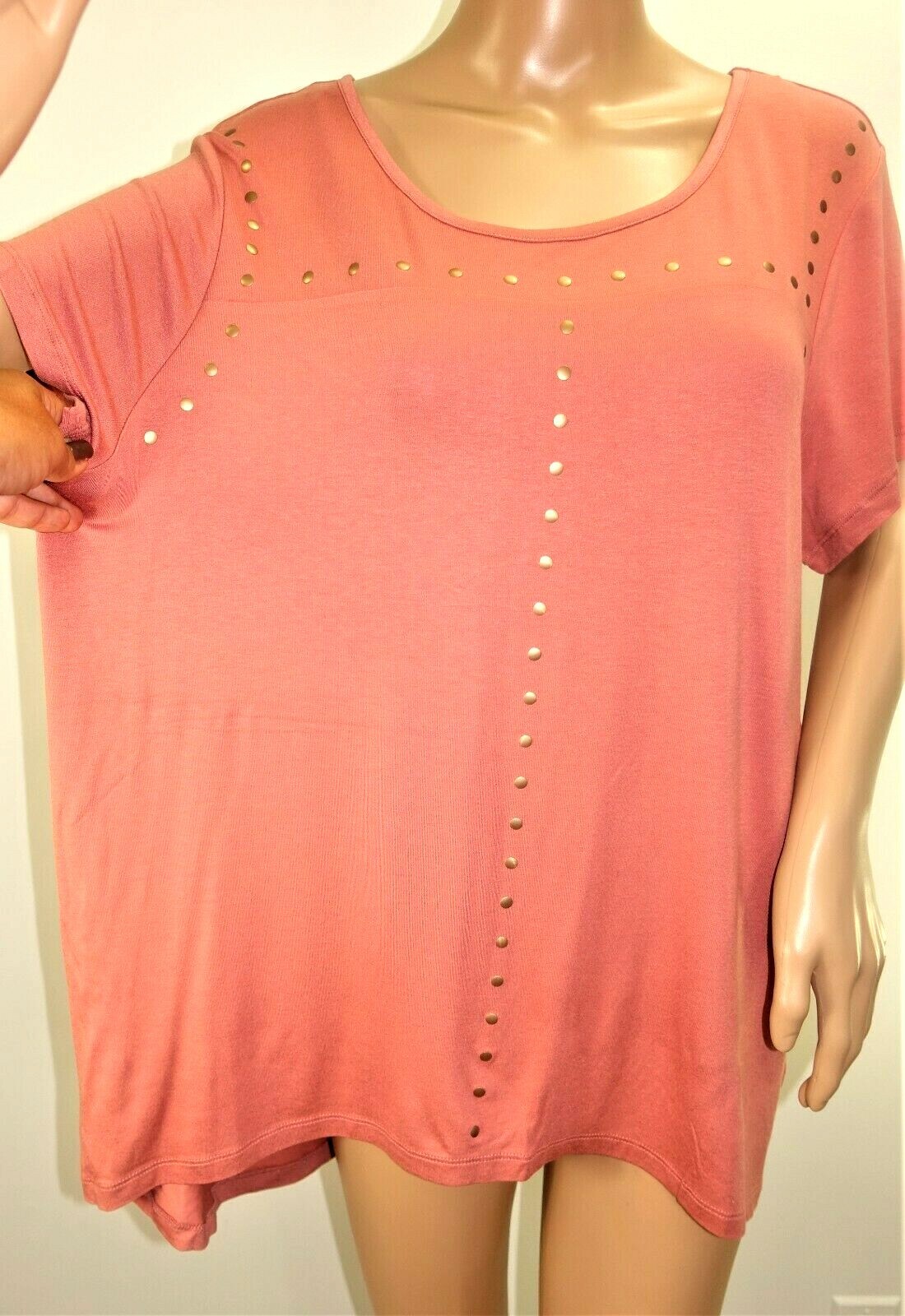 Simply Emma Women Plus Size 1x 2x 3x Mauve Rose Studded Tee T Shirt Top ...