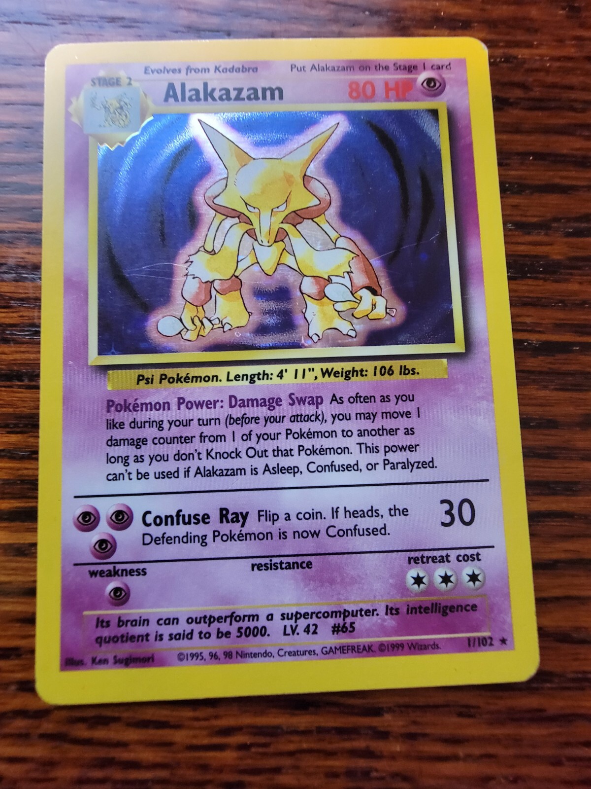 Alakazam 1/102 Holo Rare Unlimited Edition Base Set Pokemon Card 1999 ...